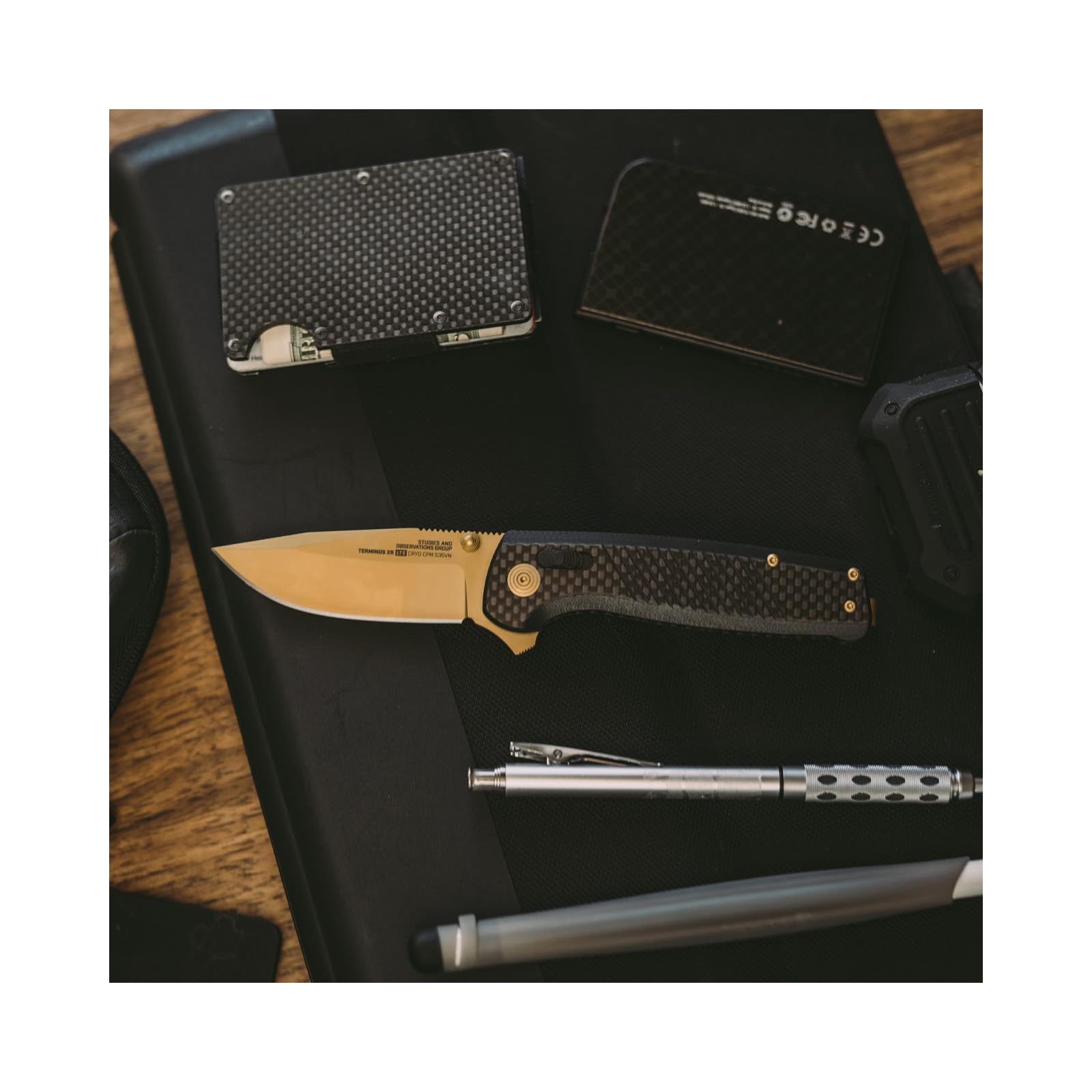 SOG Terminus XR LTE Lightweight Everyday Carry Folding Knives with Pocket Clip| Cryo CPM S35VN Steel | XR Locking Mechanism, Carbon/Gold