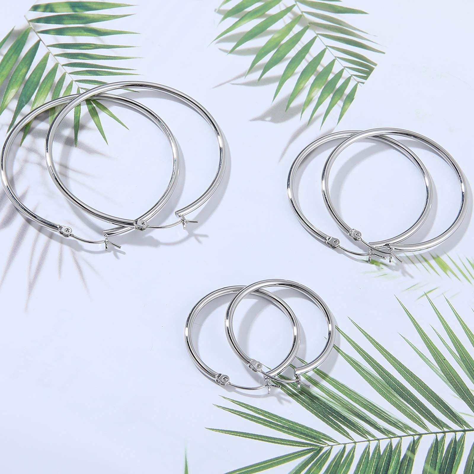 Gacimy Sterling Silver Hoop Earrings for Women, 14K White Gold Plated Hoops with 925 Sterling Silver Post, White Gold 30 40 50mm Medium Earrings for Women