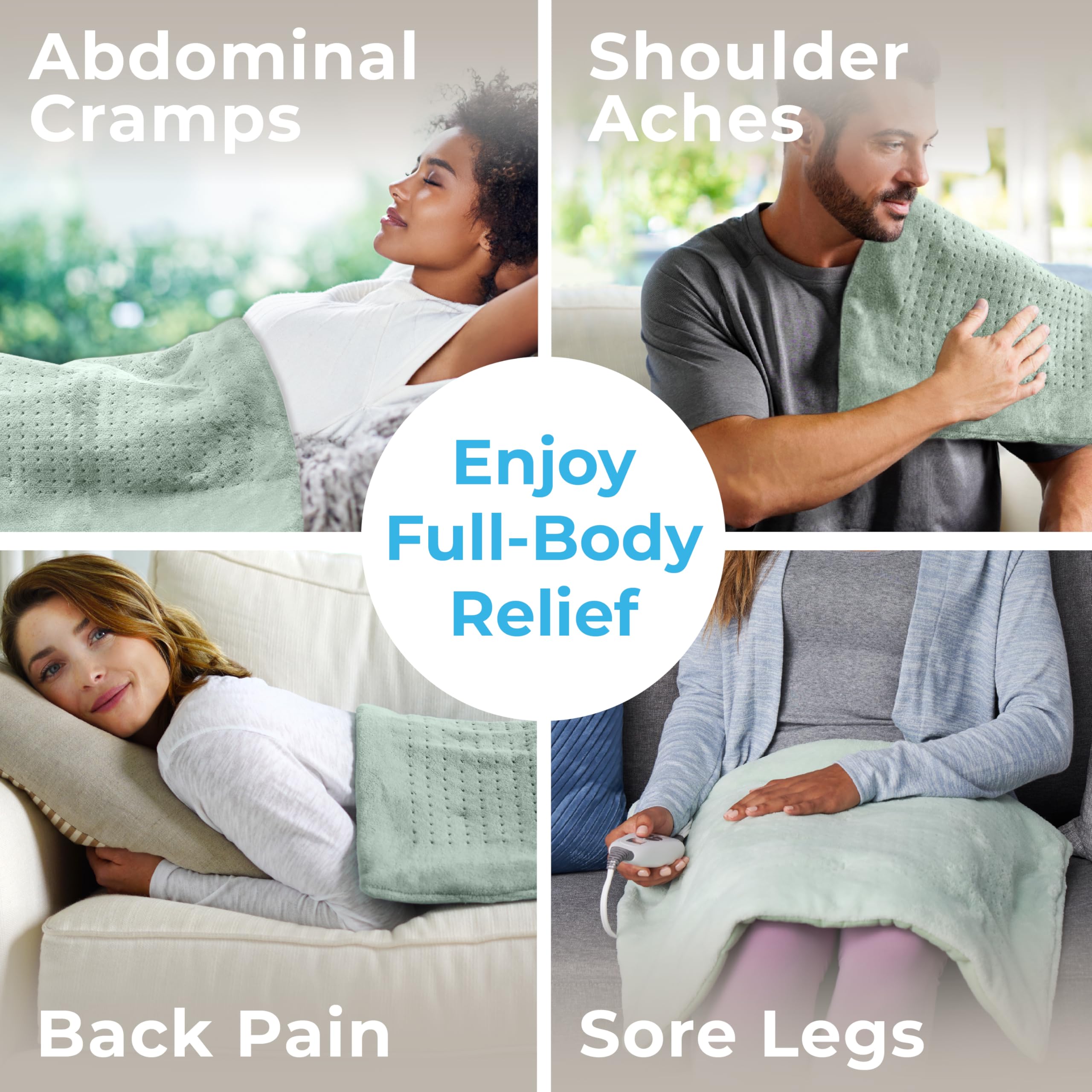 Pure Enrichment WeightedWarmth Extra-Wide Weighted Heating Pad for Cramps, Back, & Shoulder Joint Relief, 3.5 lbs, 6 Heat Settings, Microplush, Machine Washable, 2 Hr Auto Shut-Off, 20”x24” (Jade)