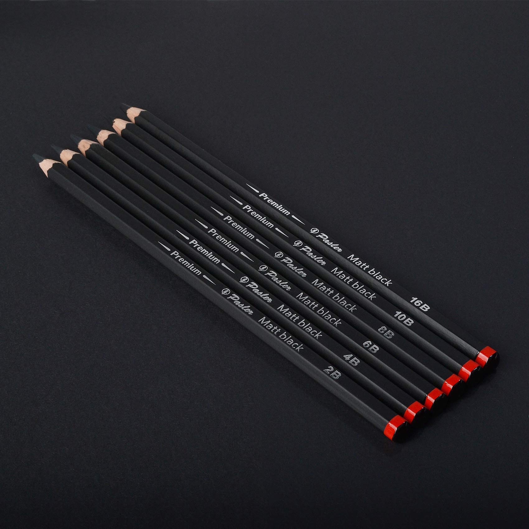 Pasler matt sketch drawing pencil set artist quality carbon blend pencil set of 6 count including (2B,4B,6B,8B,10B,16B) jet black results for expressive sketches and portraits and shading