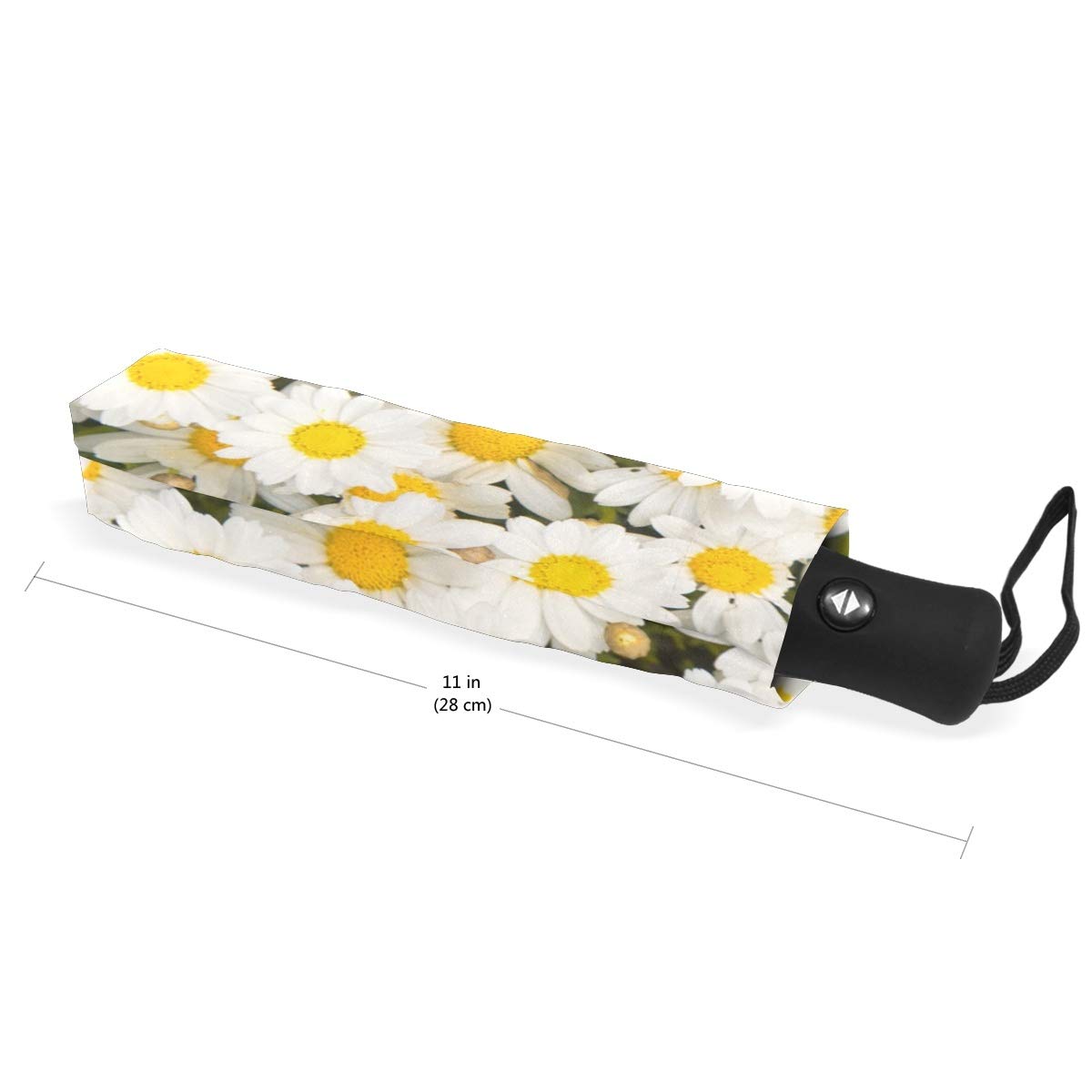 senya White Daisy Compact Travel Umbrella Sun and Rain Windproof Auto Open Close Folding Umbrella