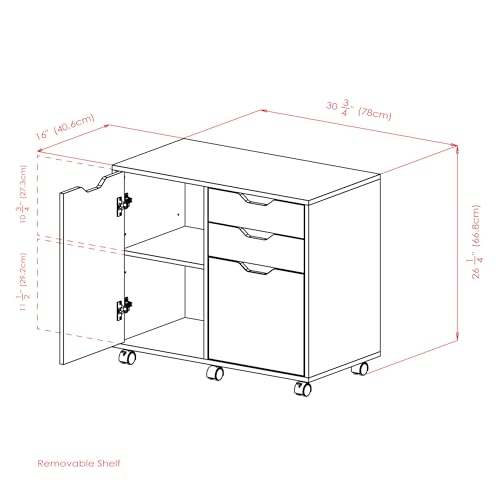 Winsome Halifax Storage Mobile Cabinets, 1 Large Door, 3 Drawers, for Home Office, White