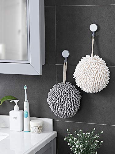 Sophie & Panda Fuzzy Ball Towel (Set of 2) White and Gray - Dry Your Hand Instantly conveniently with This Creative Bath Towel Set Decorative Towels for Bathroom (Pack of 2)