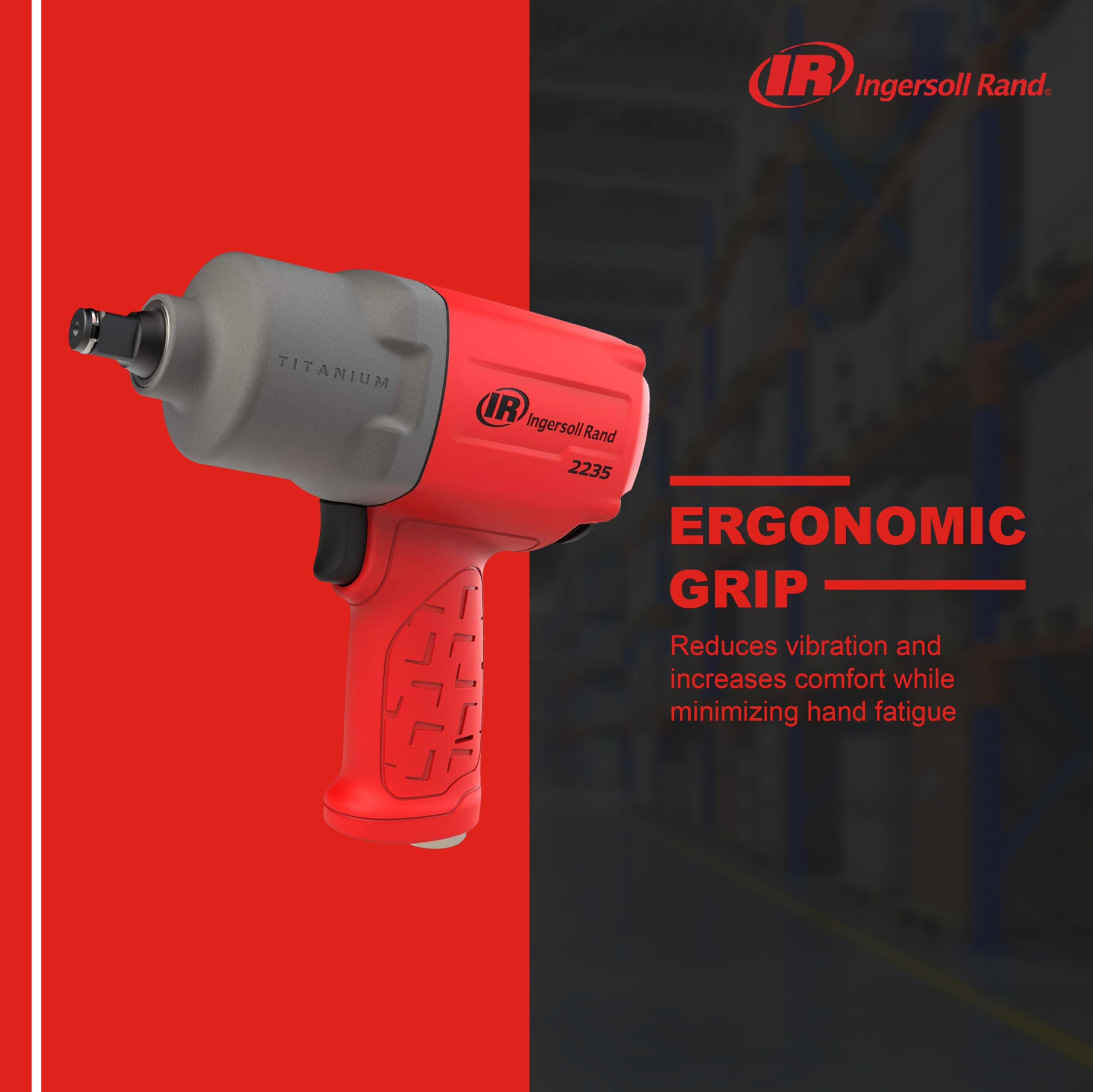 Ingersoll Rand 2235TiMAX-R 1/2" Drive Air Impact Wrench, Lightweight 4.6 lb Design, Powerful Torque Output up to 1,350 ft-lbs, Titanium Hammer Case, Max Control, Red
