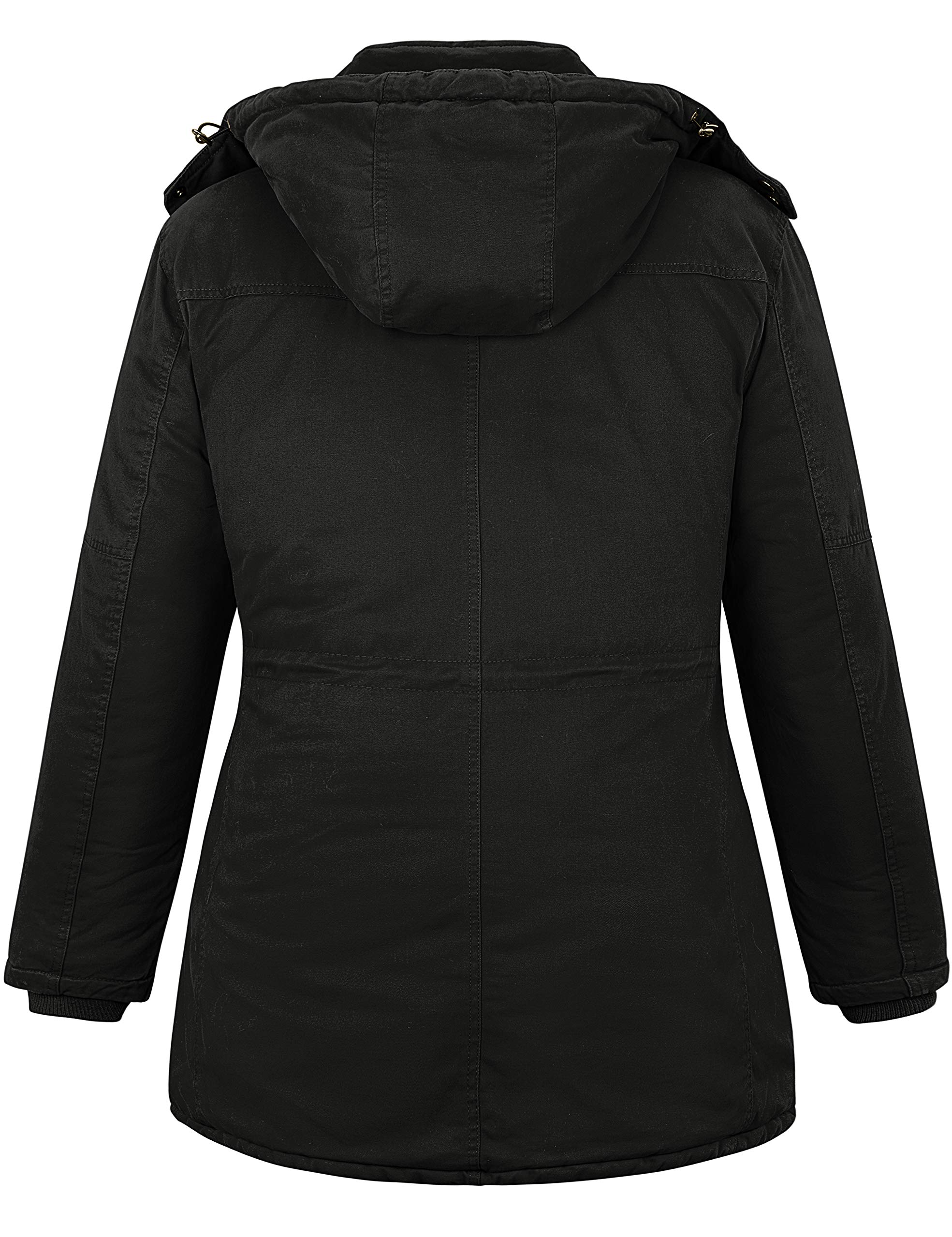 Soularge Women's Winter Plus Size Padded Fleece Parka Coat with Hood (Black, 2X)