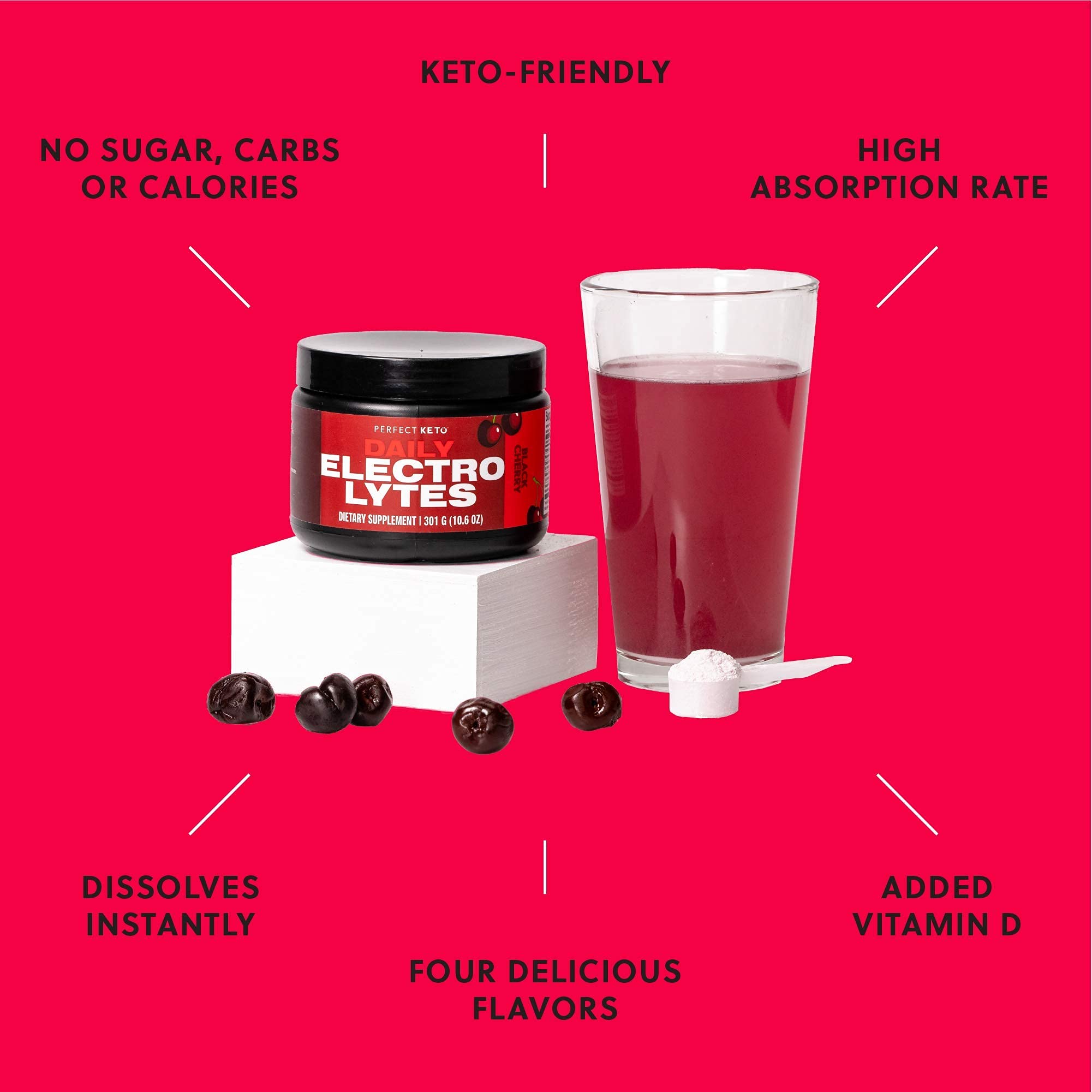 Perfect Keto Electrolytes Hydration Powder | Supports Hydration, Recovery & Healthy Immune System | Sugar Free, Low Carbs, Calories or Fillers | Keto-Friendly & Non-GMO (Black Cherry)