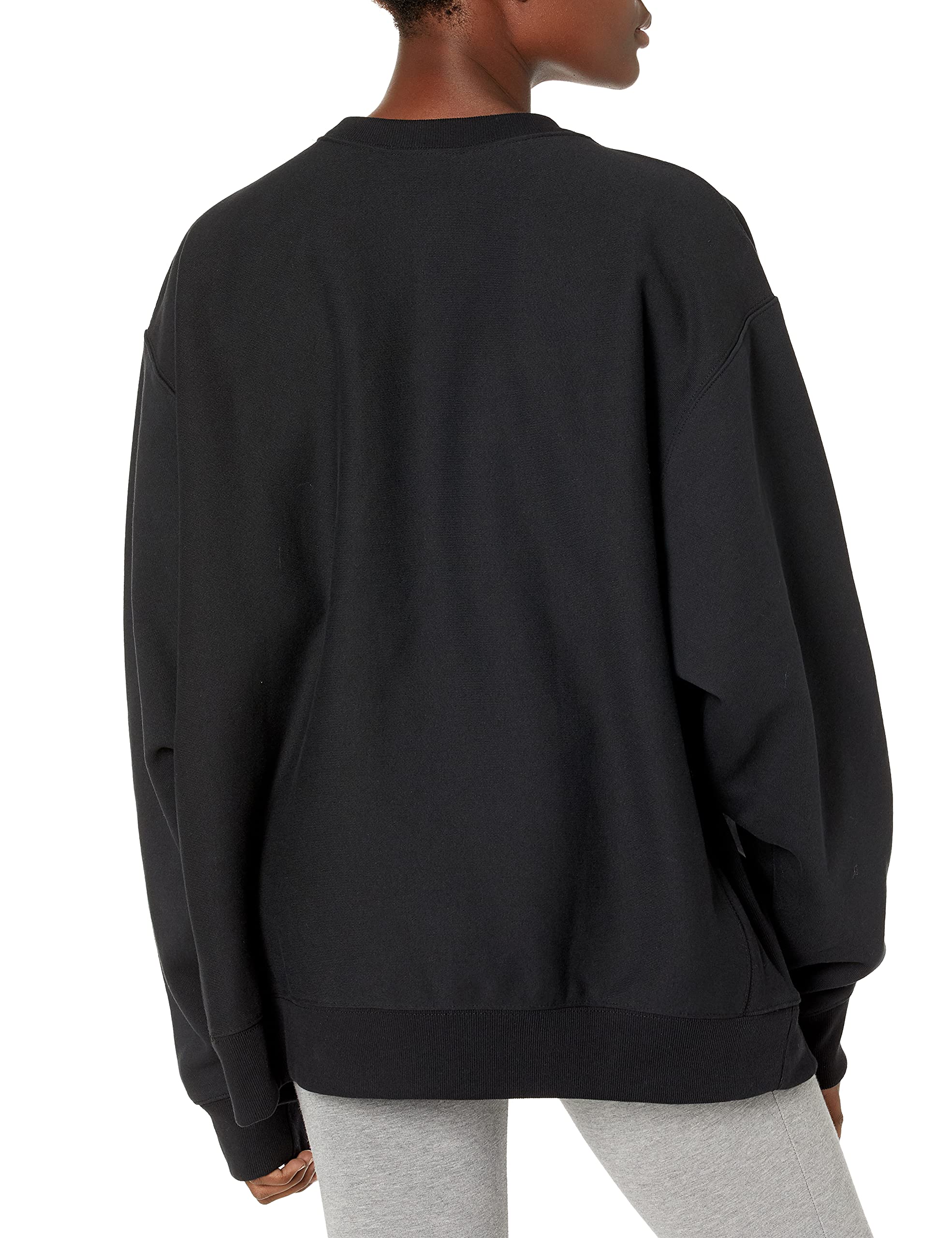 Champion Plus Size Reverse Weave Crewneck, Pullover Sweatshirts for Women, Black Left Chest C, 1X