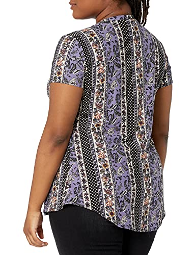 Star Vixen Women's Short Sleeve Babydoll Top with V Neck, Plum Wallpaper, S