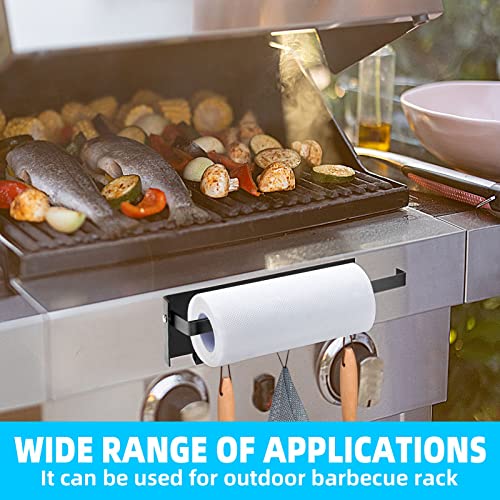 Magnetic Paper Towel Holder,Rotatable Magnetic Paper Towel Roll Holder Kitchen Paper Towels Holder Magnetic with 5 Hooks,Black Magnetic Towel Bar for Refrigerator,Grill,Kitchen,Fridge,Garage