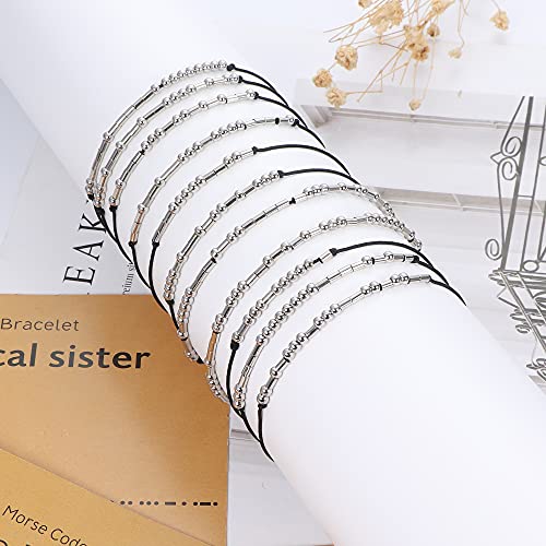 Jewenova Keep Going Morse Code Bracelet for Women Men Beads on Silk Cord Friendship Bracelet Best friend Bracelet Inspirational Gift for Her