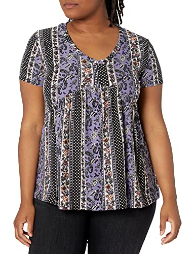 Star Vixen Women's Short Sleeve Babydoll Top with V Neck, Plum Wallpaper, S