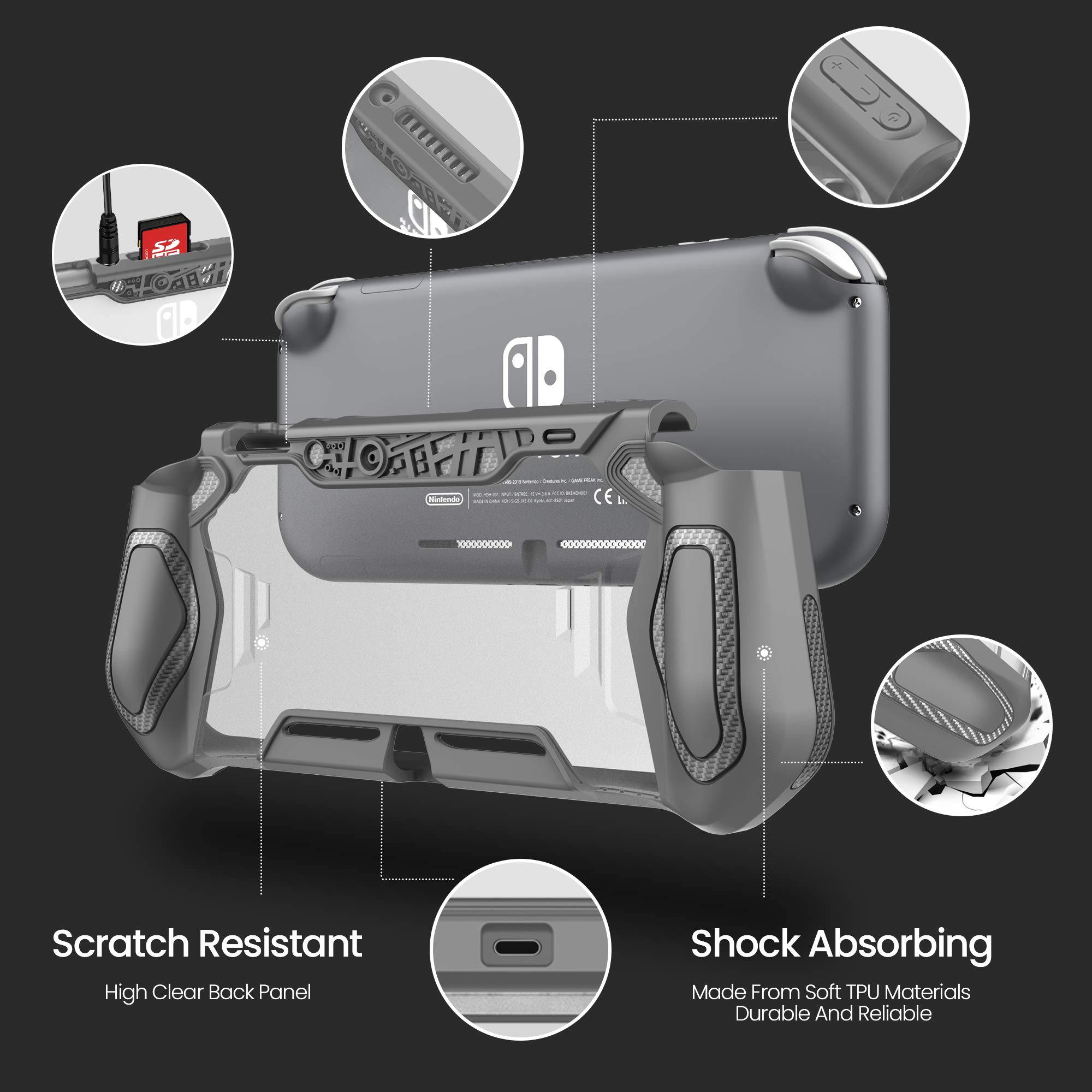 Switch Lite Protective Case for Nintendo Daily Gift (Ergonomic /Sturdy /Full Protection) Gift Idea Family Happy Hours Gray