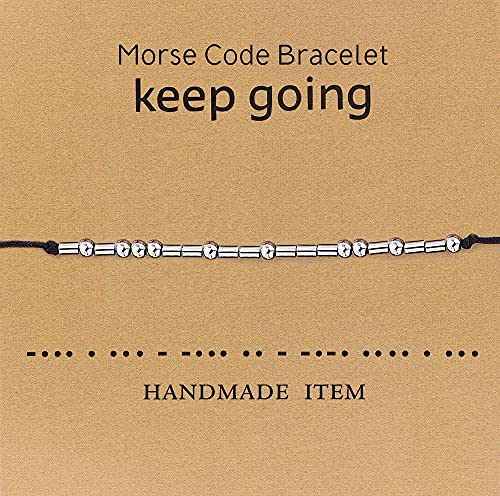 Jewenova Keep Going Morse Code Bracelet for Women Men Beads on Silk Cord Friendship Bracelet Best friend Bracelet Inspirational Gift for Her