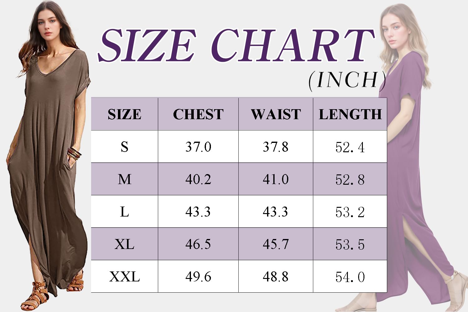 Match Women's V-Neck Casual Loose Short Sleeve Long T-Shirt Dress Split Maxi Dress with Side Pocket (152 Khaki, XL)