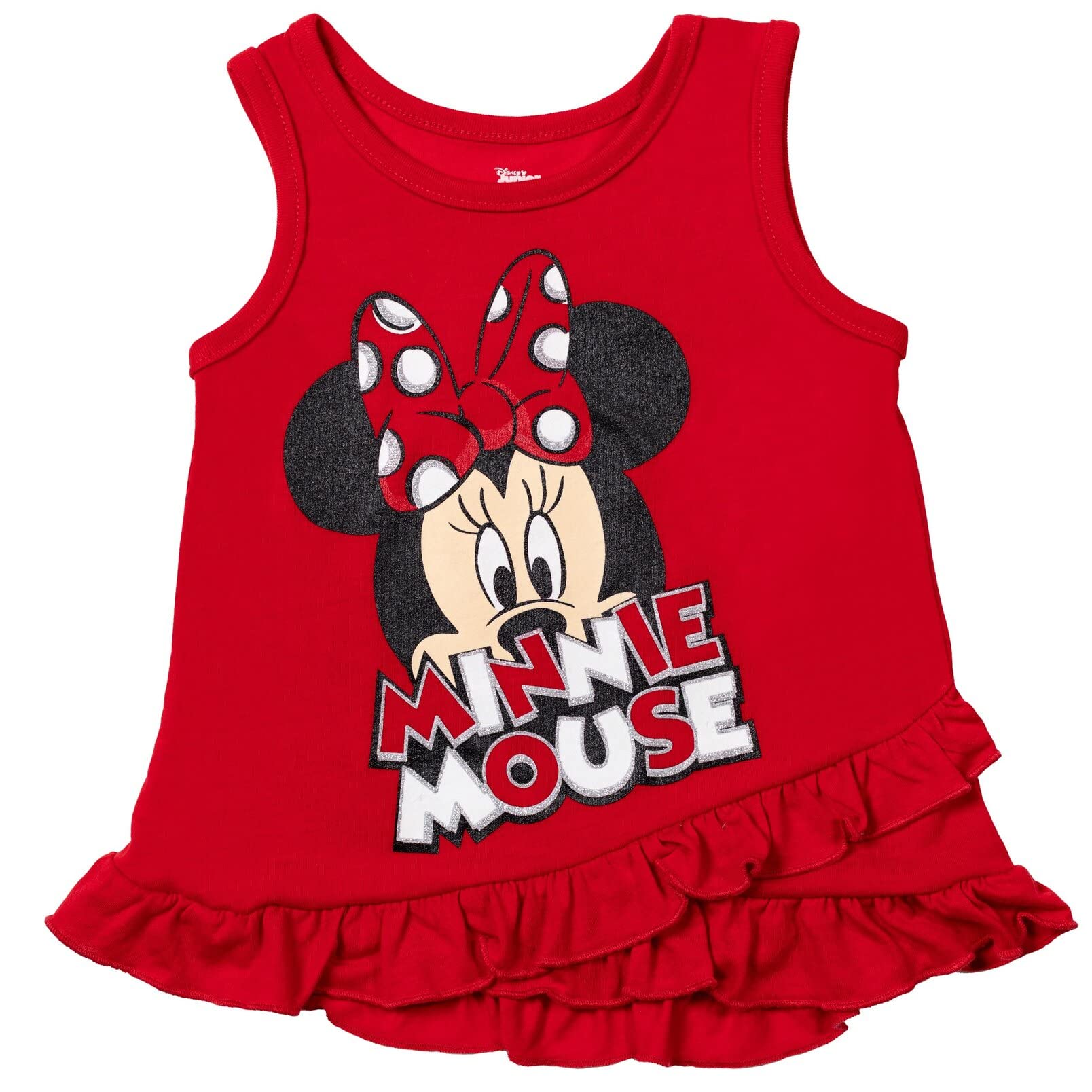 Disney Minnie Mouse Toddler Girls Tank Top French Terry Shorts and Scrunchie 3 Piece Outfit Set Red SizeDescription1