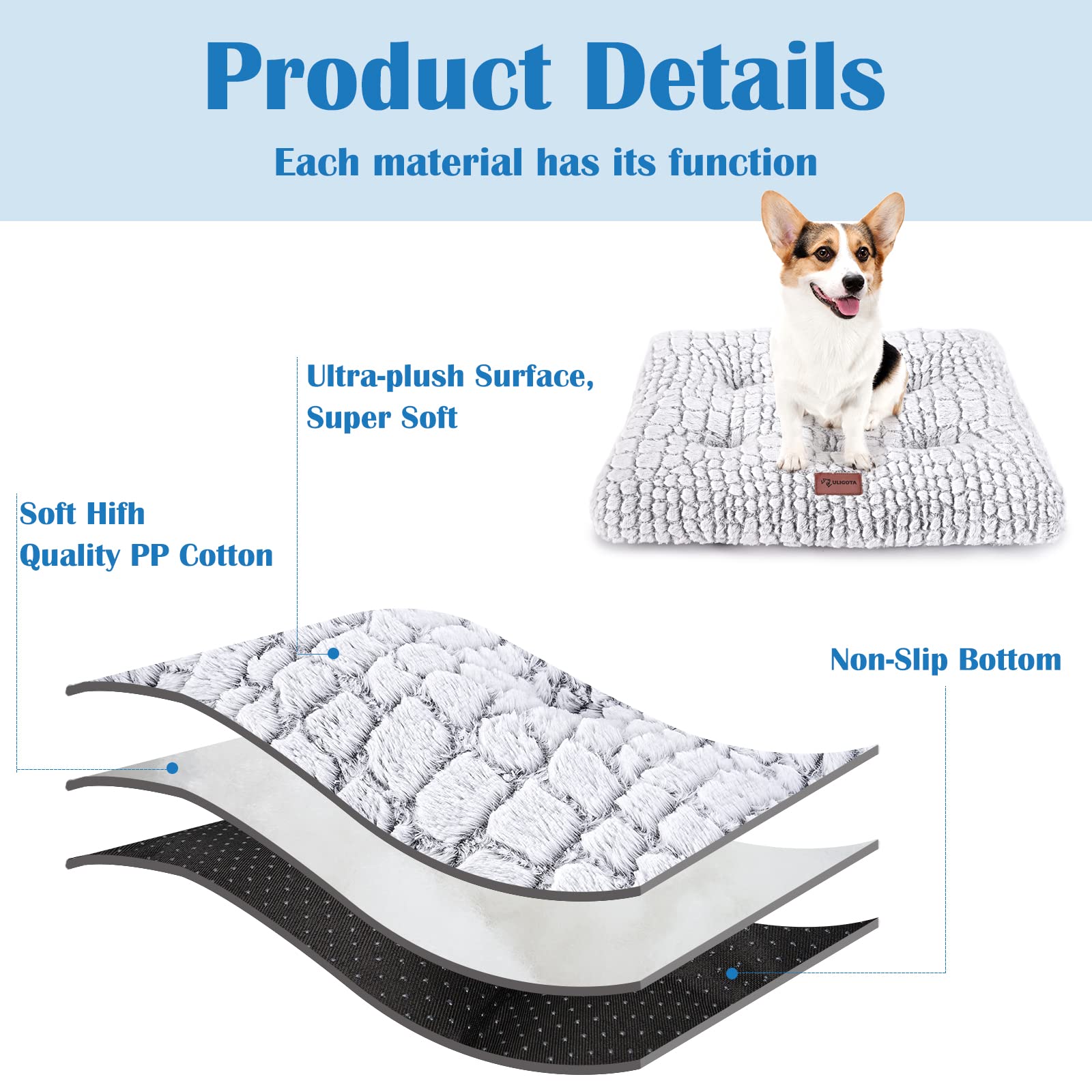 ULIGOTA Dog Bed Crate Pad Plush Dog Crate Mat for Small Medium Large Dogs Soft Dog Bed Anti Slip Fulffy Comfy Kennel Pad