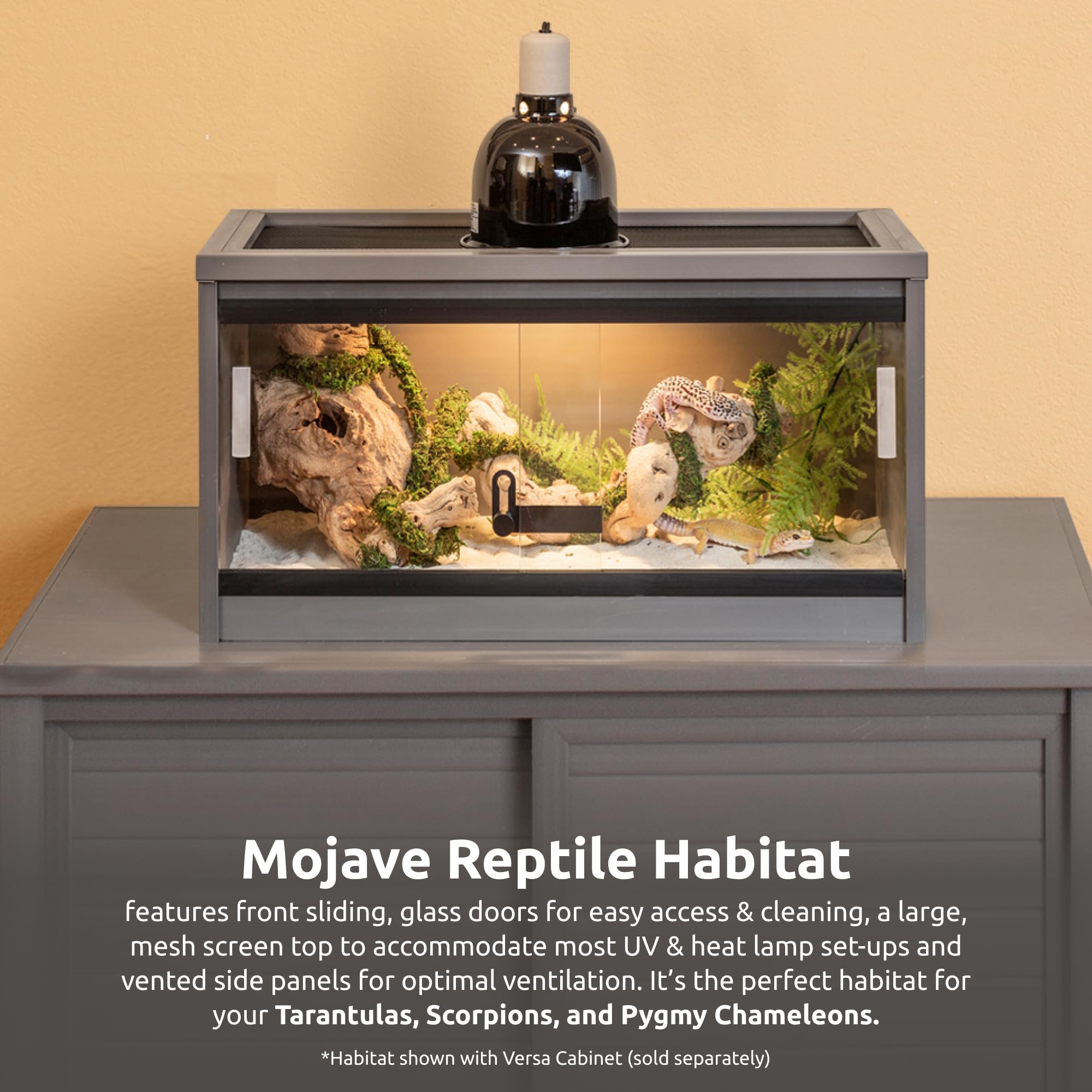 New Age Pet ECOFLEX 24-Inch Mojave Reptile Lounge in Grey - Durable Wood Plastic Composite Habitat with Ventilated Side Panels, Removable Sliding Glass Doors, and Mesh Screen Top