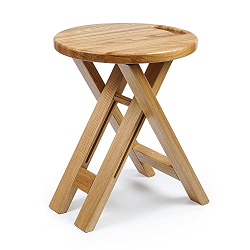 AllAboutEmbroideryUA Folding Oak Stool Beige Natural Organic Wooden seat Side Table Porable Compact Chair Kitchen Furniture Handmade Hight 17.7 inches (45 cm) (Oak Beige)