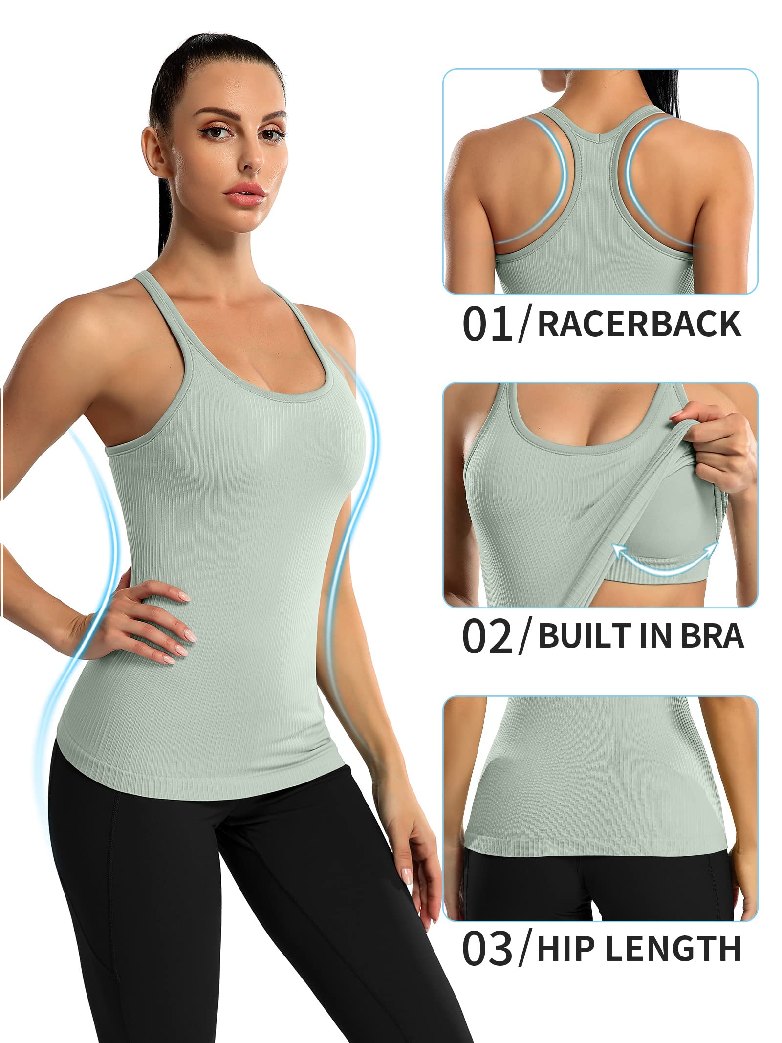 ATTRACO Women Workout Tank Tops Yoga Tops Sleeveless Running Shirts Basic Athletic Top Light Green