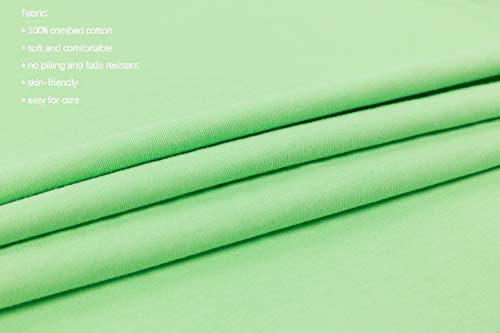 ALWAYSONE Kid's Short Sleeve T-Shirt Girls' Cotton Jersey Tee Crewneck Boys' T-Shirts Solid and Striped Tee Shirt 3-12 Years (Light Green-m)