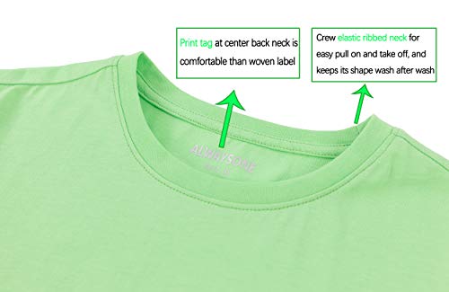 ALWAYSONE Kid's Short Sleeve T-Shirt Girls' Cotton Jersey Tee Crewneck Boys' T-Shirts Solid and Striped Tee Shirt 3-12 Years (Light Green-m)
