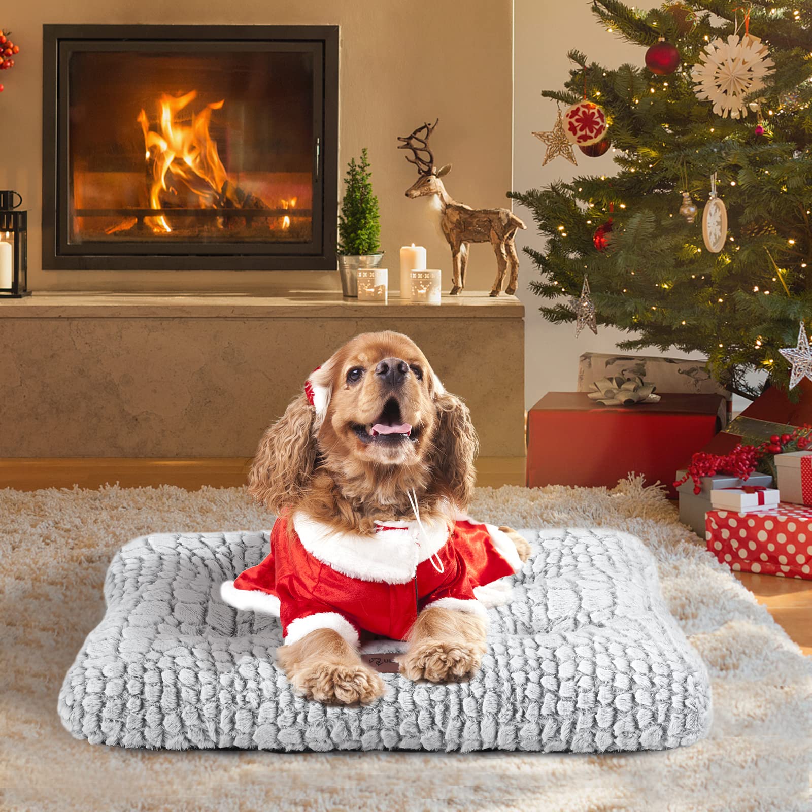 ULIGOTA Dog Bed Crate Pad Plush Dog Crate Mat for Small Medium Large Dogs Soft Dog Bed Anti Slip Fulffy Comfy Kennel Pad