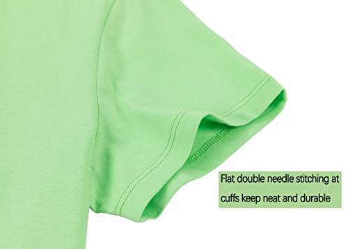 ALWAYSONE Kid's Short Sleeve T-Shirt Girls' Cotton Jersey Tee Crewneck Boys' T-Shirts Solid and Striped Tee Shirt 3-12 Years (Light Green-m)