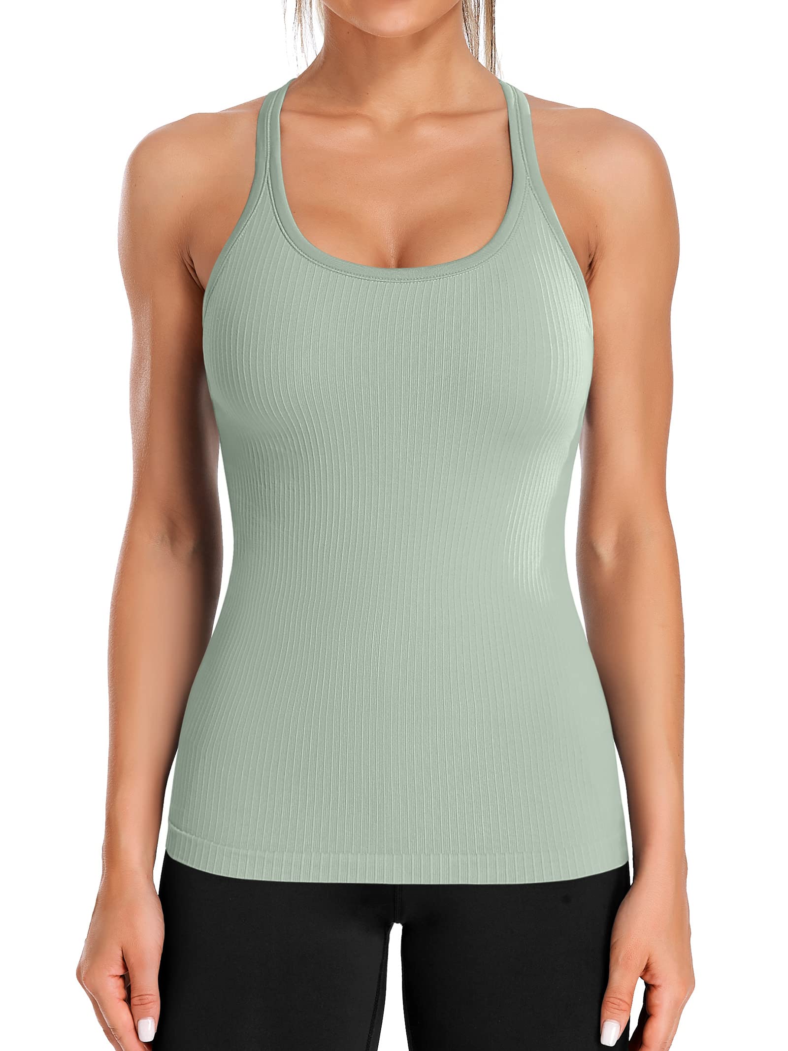 ATTRACO Women Workout Tank Tops Yoga Tops Sleeveless Running Shirts Basic Athletic Top Light Green