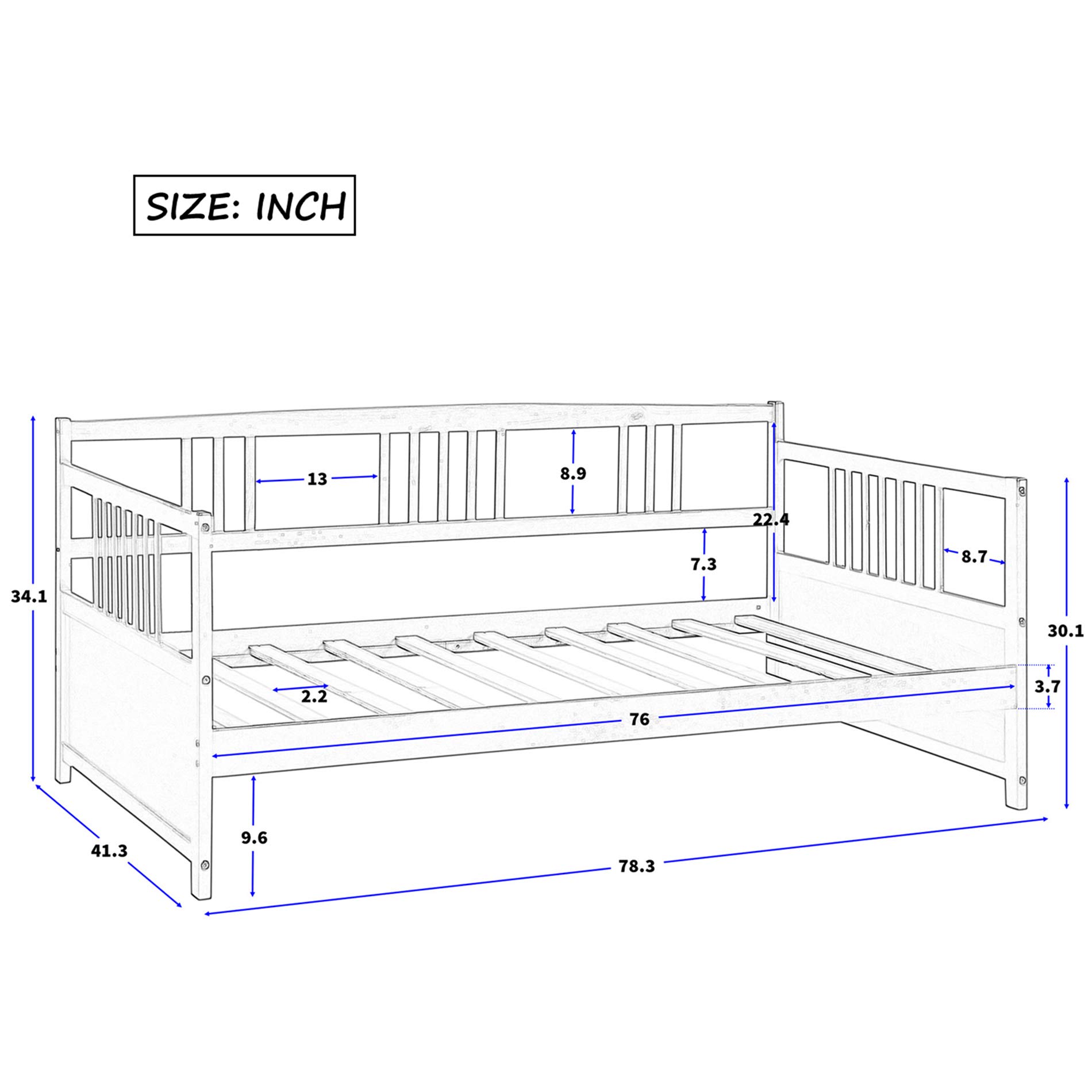 Merax Daybed Twin Bed Wooden Slats Support Modern Living Daybed with Rails, Twin Size, Ivory White
