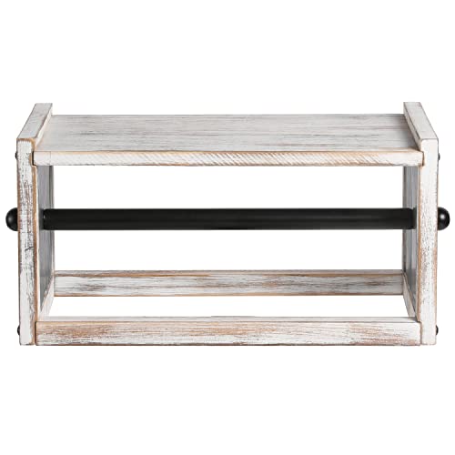 FARM IN Paper Towel Holder, Rustic Wall Mount & Countertop Kitchen Organizer with Top Storage Shelf and Barn Door “X-Cross” Design, Industrial Farmhouse Paper Towel Dispenser, Bathroom Towel Rack