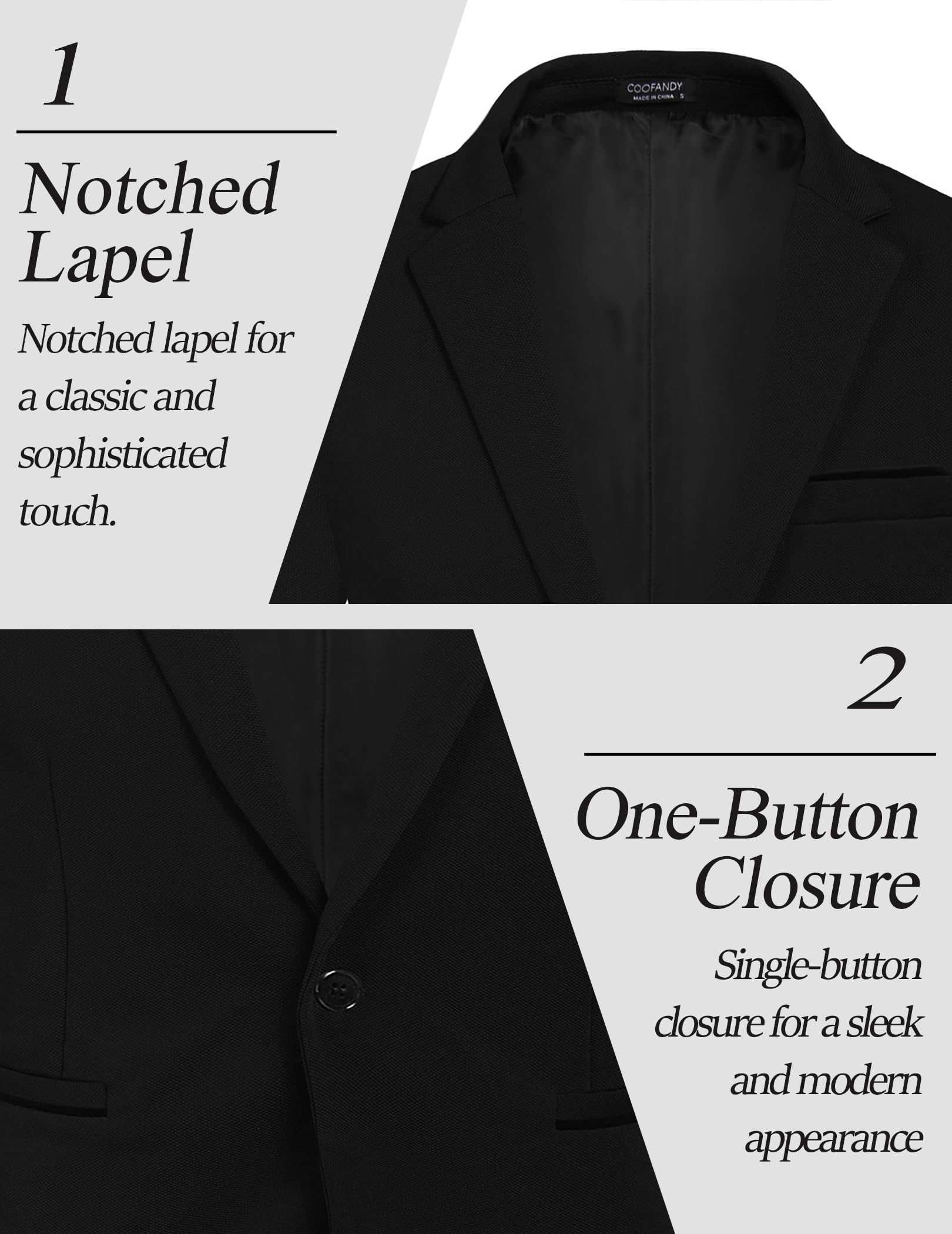 COOFANDY Men's Sportcoat Slim Fit Notched Lapel Causal Party Blazer Jacket Black