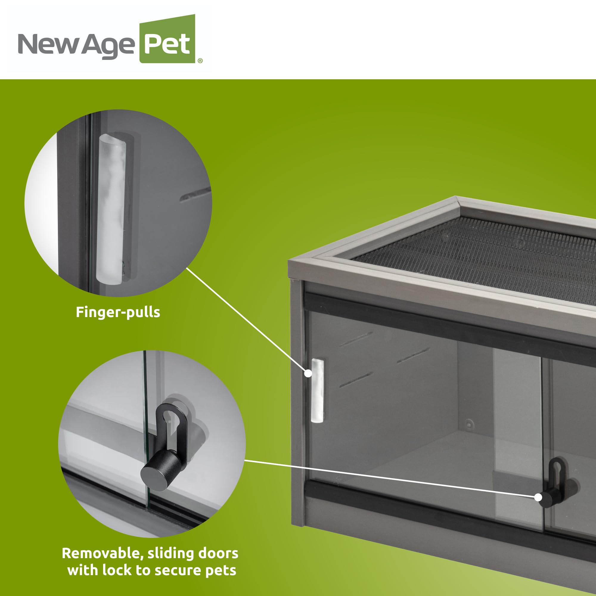 New Age Pet ECOFLEX 24-Inch Mojave Reptile Lounge in Grey - Durable Wood Plastic Composite Habitat with Ventilated Side Panels, Removable Sliding Glass Doors, and Mesh Screen Top