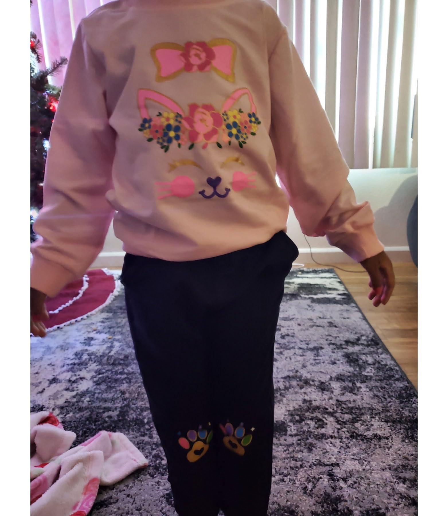Cute Little Girls Clothing Long Sleeve Sweatshirts Pants 2 Piece Outfits Set 2-8T (8 Years, Pink-Cat)