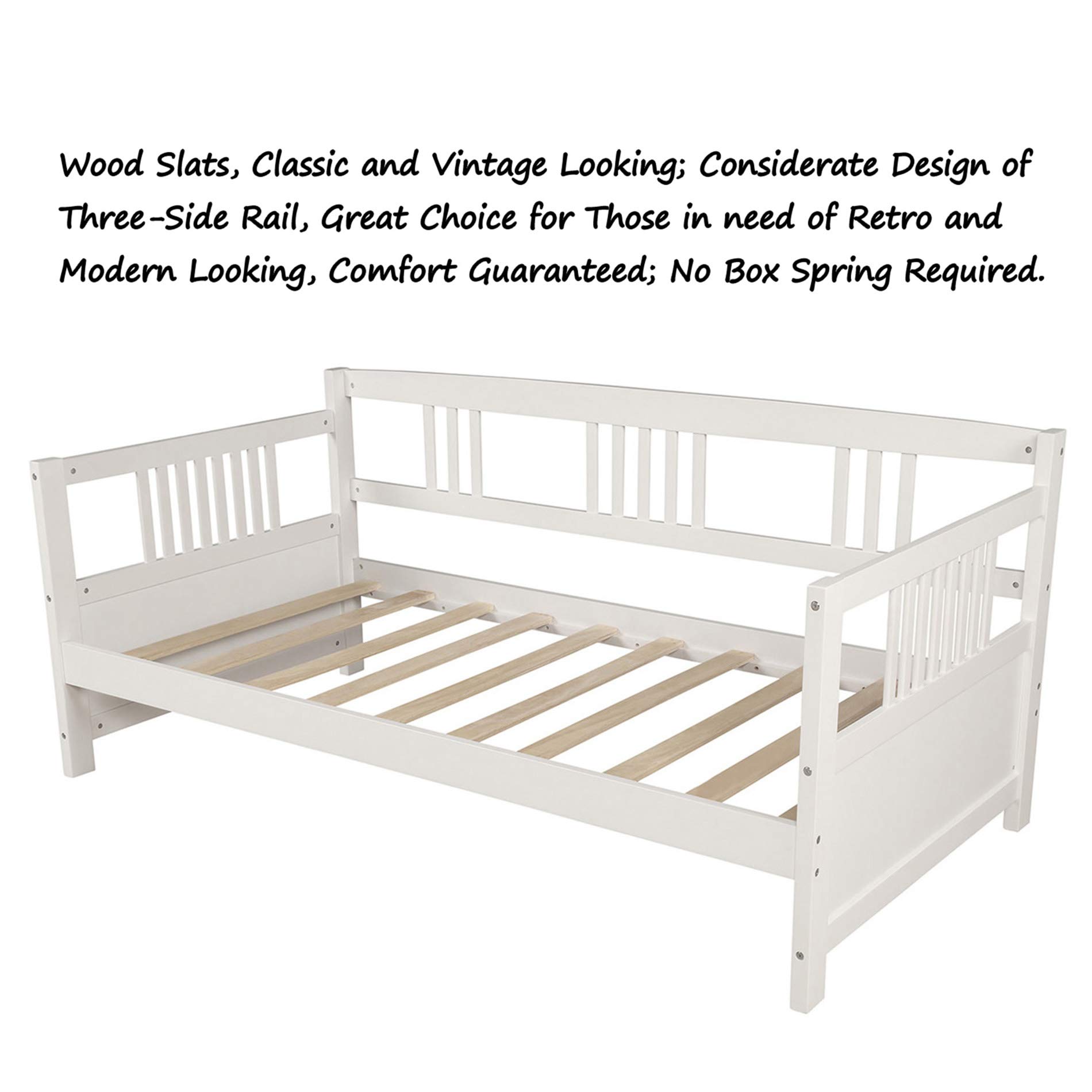 Merax Daybed Twin Bed Wooden Slats Support Modern Living Daybed with Rails, Twin Size, Ivory White