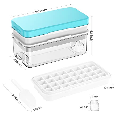Ice Cube Tray with Lid and Bin, 64 pcs Ice Cubes Molds, Ice Trays for Freezer, Ice Cube Tray Mold, With 2 trays, Ice Freezer Container, Spill-Resistant Removable Lid & Ice Scoop, for Whiskey,Cocktail