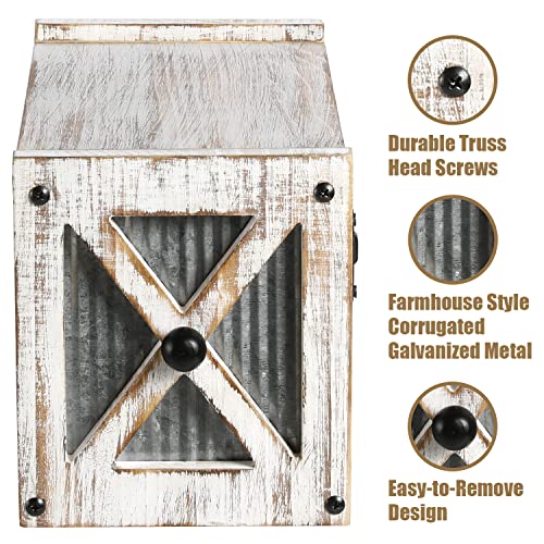 FARM IN Paper Towel Holder, Rustic Wall Mount & Countertop Kitchen Organizer with Top Storage Shelf and Barn Door “X-Cross” Design, Industrial Farmhouse Paper Towel Dispenser, Bathroom Towel Rack