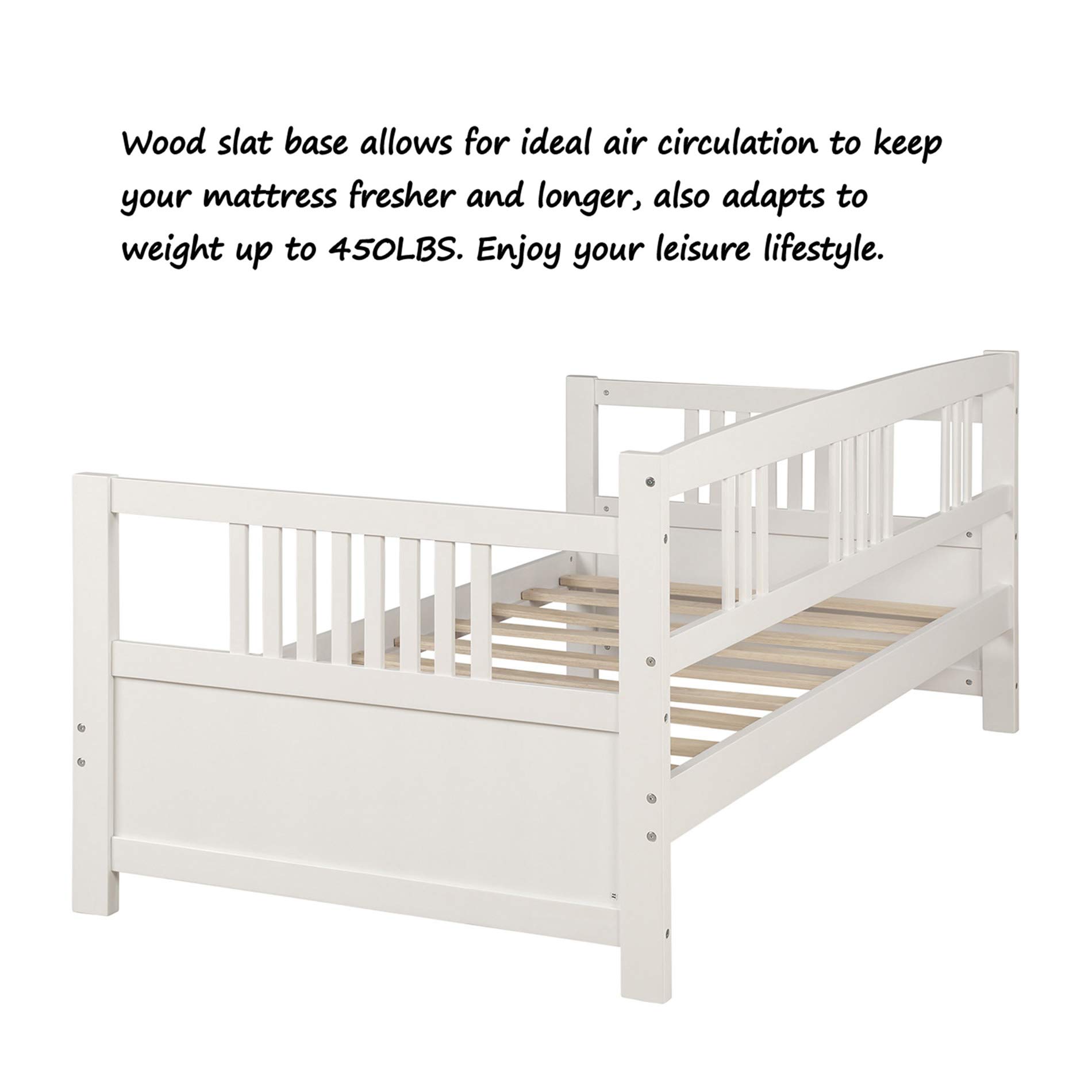 Merax Daybed Twin Bed Wooden Slats Support Modern Living Daybed with Rails, Twin Size, Ivory White