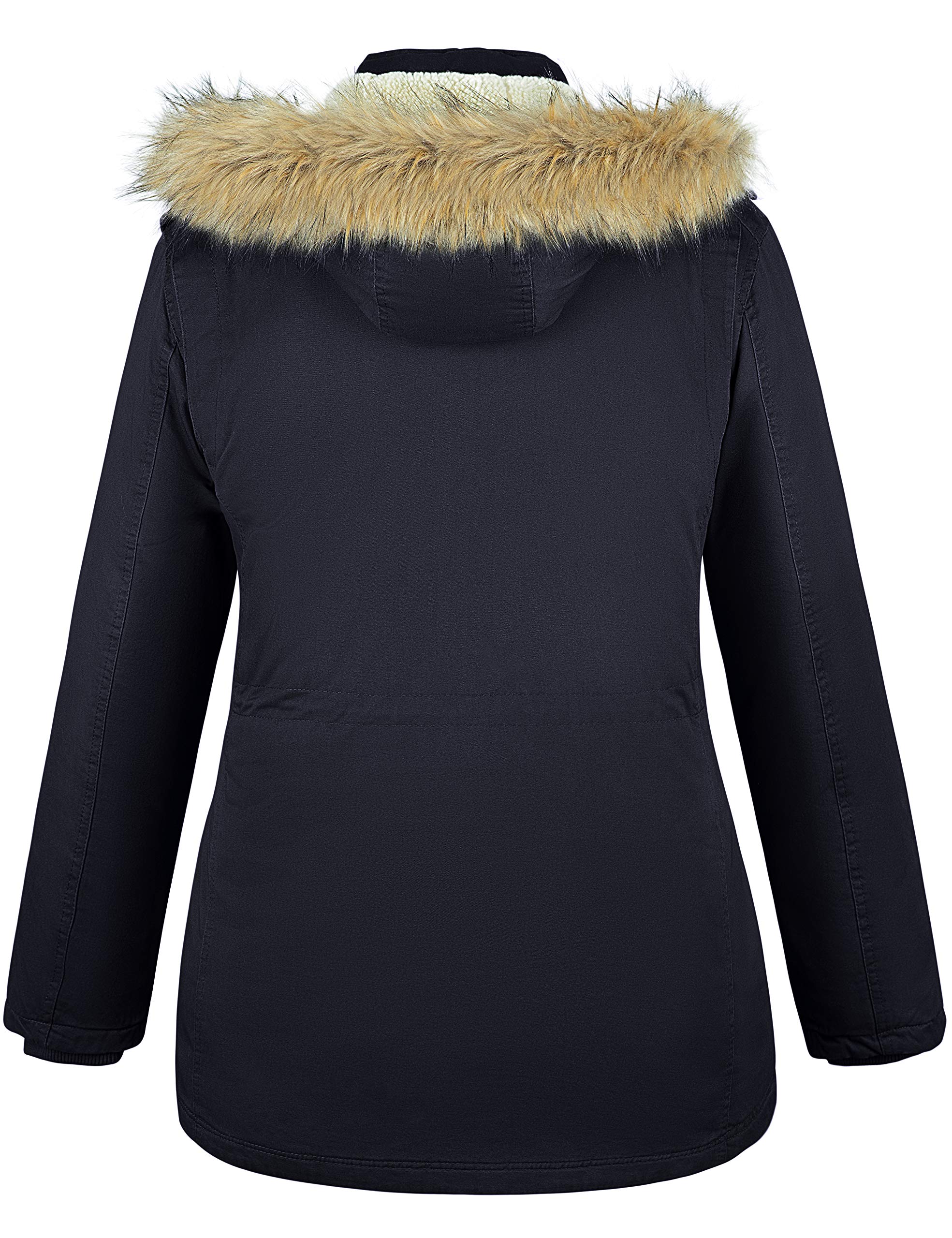 Soularge Women's Winter Plus Size Pure Cotton Coat with Detachable Hood(Navy,4X)