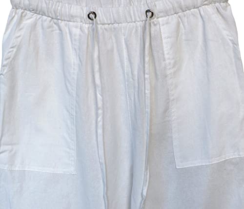 perdontoo Mens Casual Cotton Linen Pants Elastic Waist Drawstring Straight Summer Beach Pants (X-Large, White)