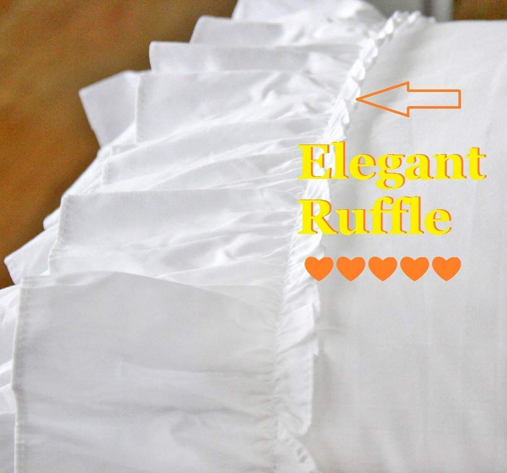 Queen’s House White Ruffle Pillow Shams Set of 2 Cotton Shabby Pillowcases Feminine Pillow Cover King Size