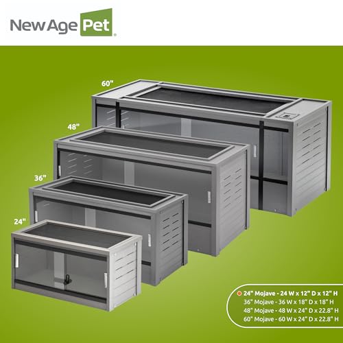 New Age Pet ECOFLEX 24-Inch Mojave Reptile Lounge in Grey - Durable Wood Plastic Composite Habitat with Ventilated Side Panels, Removable Sliding Glass Doors, and Mesh Screen Top