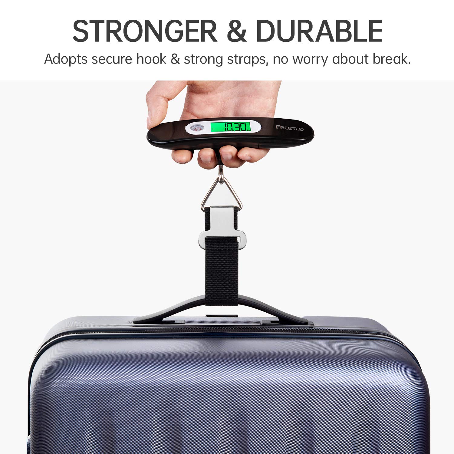 FREETOO Luggage Scale Portable Digital Hanging Scale for Travel, Suitcase Weight Scale with Superior Piano Lacquer 110 Lb/ 50Kg Capacity, Battery Included (Black)