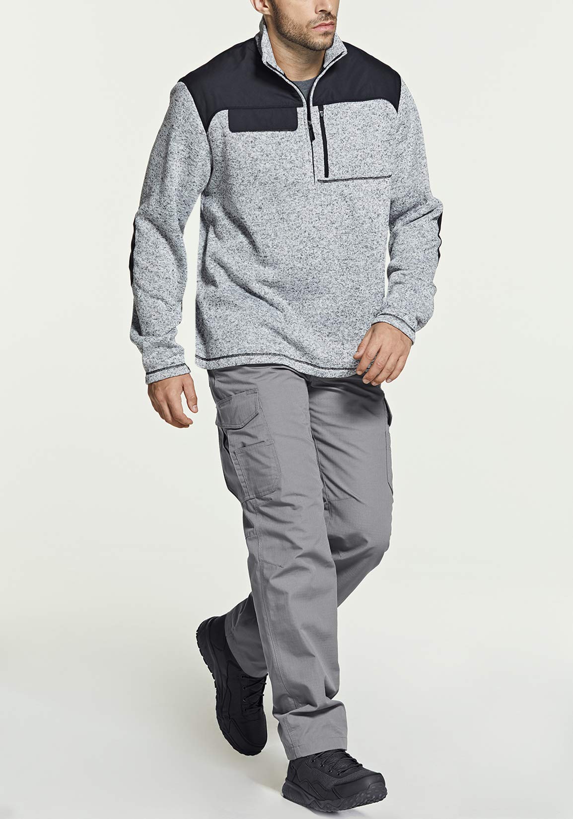 CQR Men's Thermal Fleece Half Zip Pullover, Winter Outdoor Warm Sweater, Lightweight Long Sleeve Sweatshirt, Half Zip Sweater Fleece Heather Grey, Large