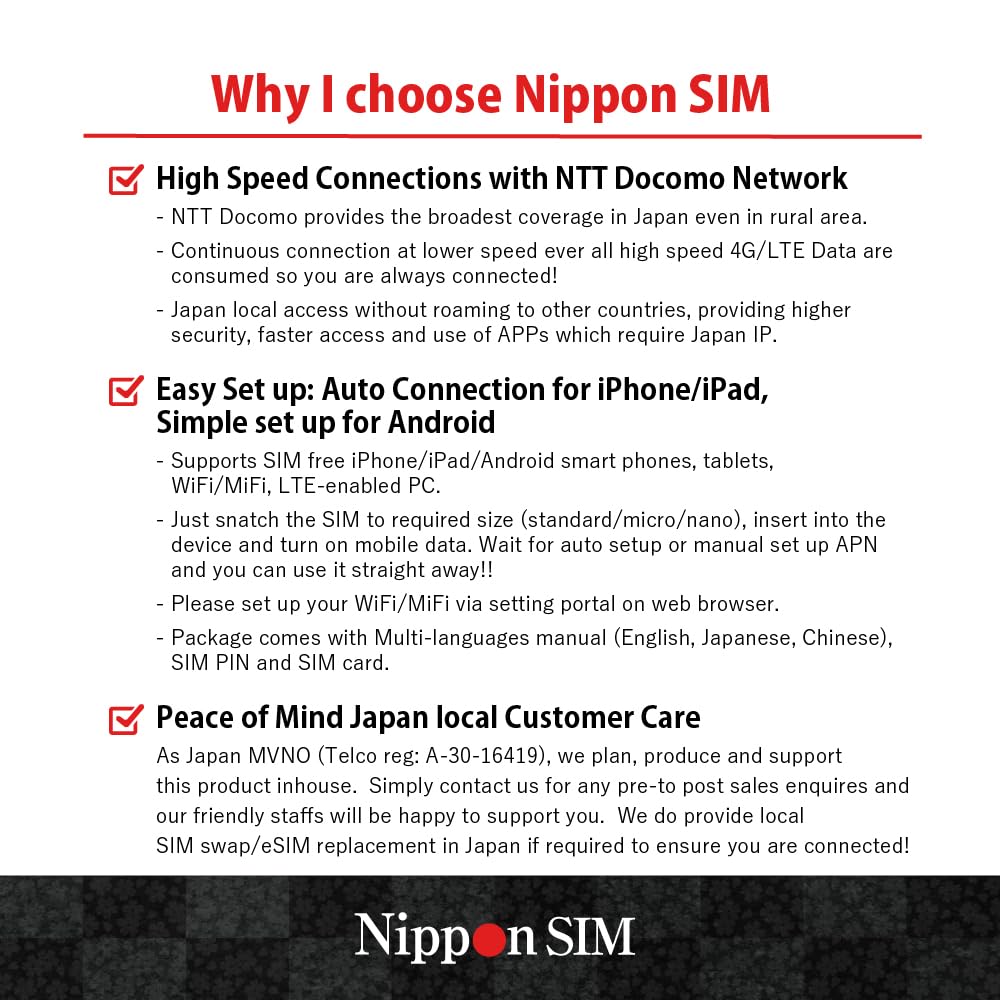 Japan Data Only SIM Card 180 Days | 15GB High-Speed 4G LTE + Unlimited Data at Reduced Speed | No Roaming Needed for Faster, Safer Access | Hotspot tethering Supported | Docomo Network | Made in Japan