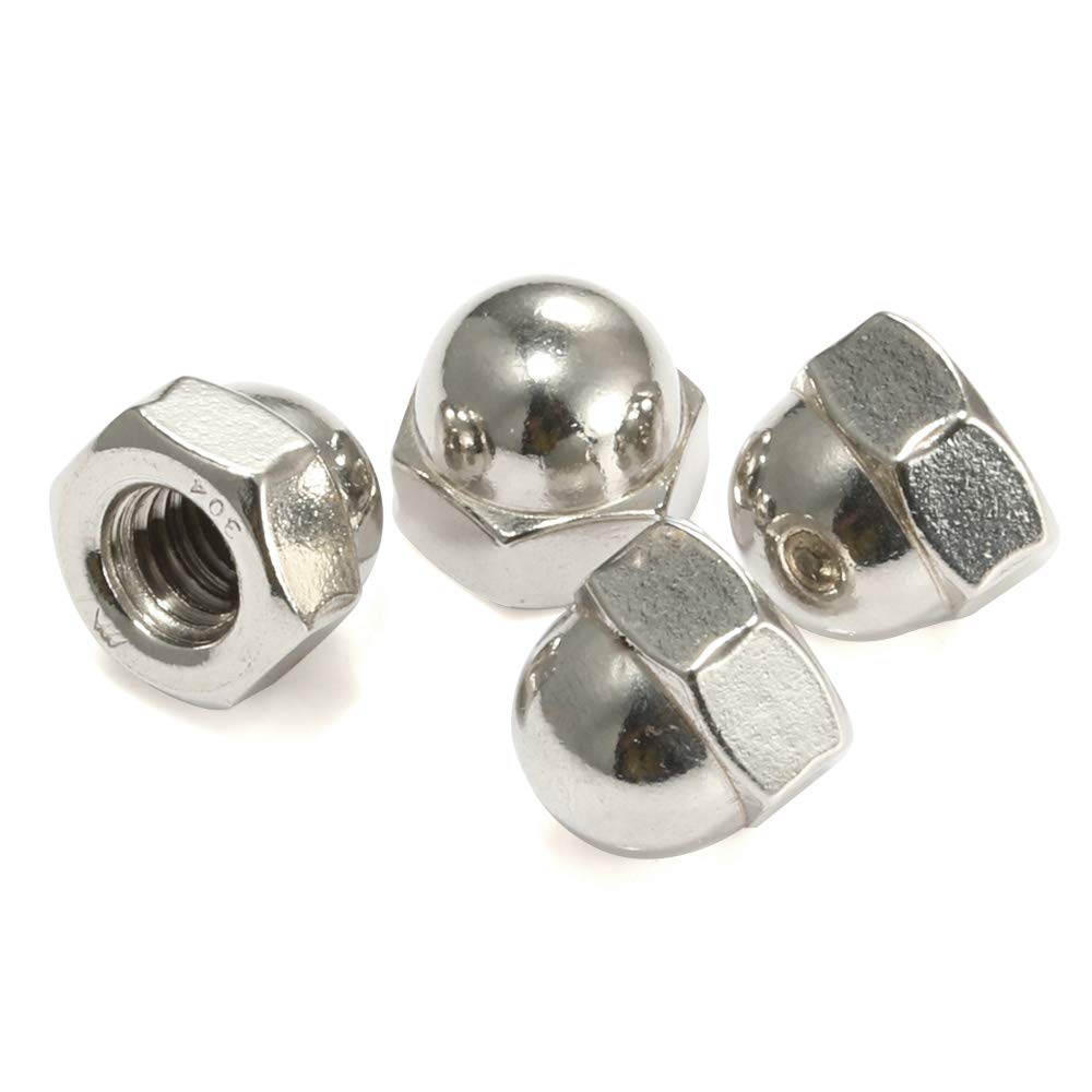 1/4-20 Acorn Hex Cap Dome Head Nuts, 304 Stainless Steel 18-8, Bright Finish, Pack of 50