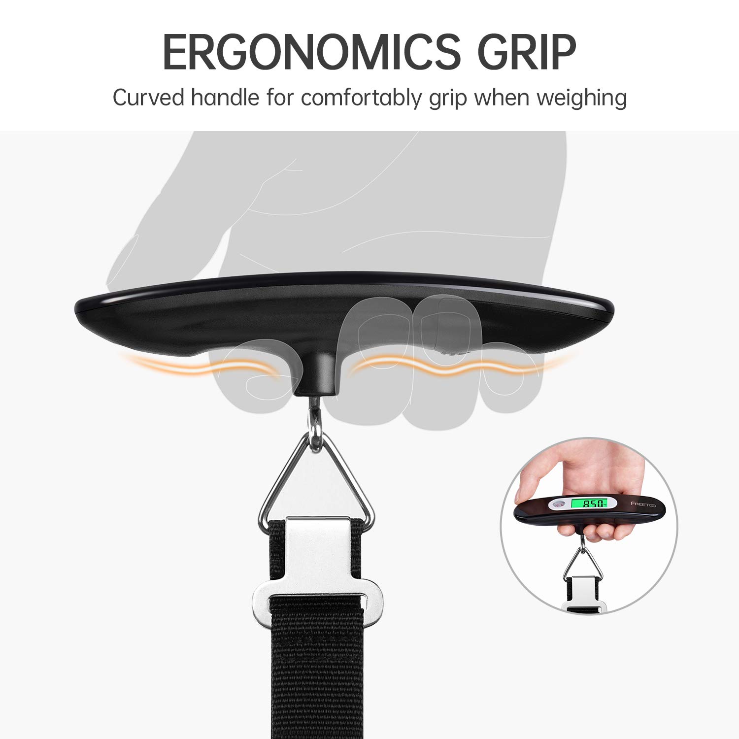 FREETOO Luggage Scale Portable Digital Hanging Scale for Travel, Suitcase Weight Scale with Superior Piano Lacquer 110 Lb/ 50Kg Capacity, Battery Included (Black)