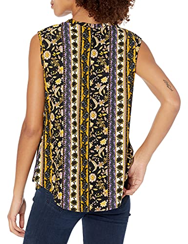 Star Vixen Women's Sleeveless Babydoll Top with V Neck, Black Mustard Wallpaper, S