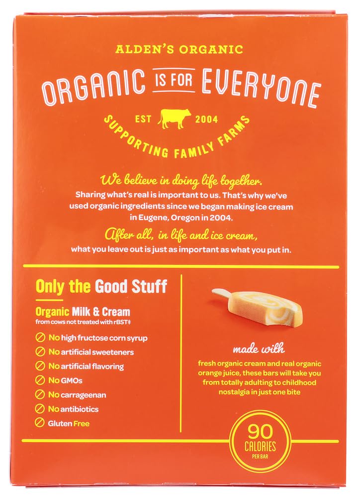 Aldens Organic New School Orange Cream Ice Cream Bars, 3 Fluid Ounce - 4 count per pack - 12 packs per case.