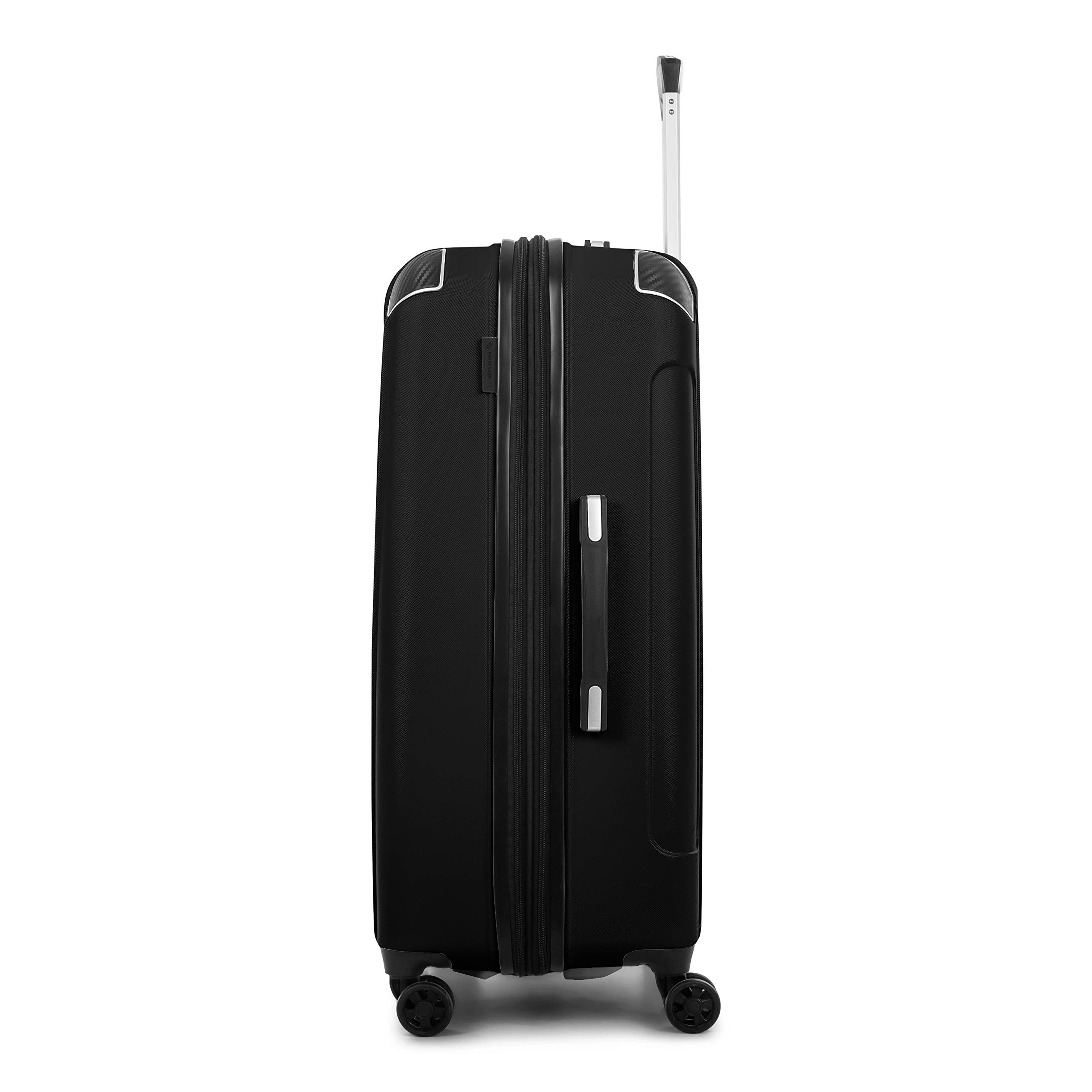 Swiss Mobility PVG Collection 28 Inch Hard Shell Spinner Luggage for Airplanes, Expandable Suitcase with 360-Degree Spinner Wheels, Retractable Handle, Black
