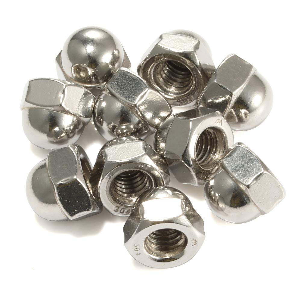 1/4-20 Acorn Hex Cap Dome Head Nuts, 304 Stainless Steel 18-8, Bright Finish, Pack of 50
